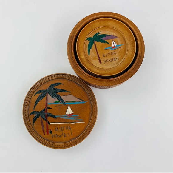 Kitchen | Vtg Hawaiian Aloha Hawaii Palm Tiki Bar Coasters | Poshmark